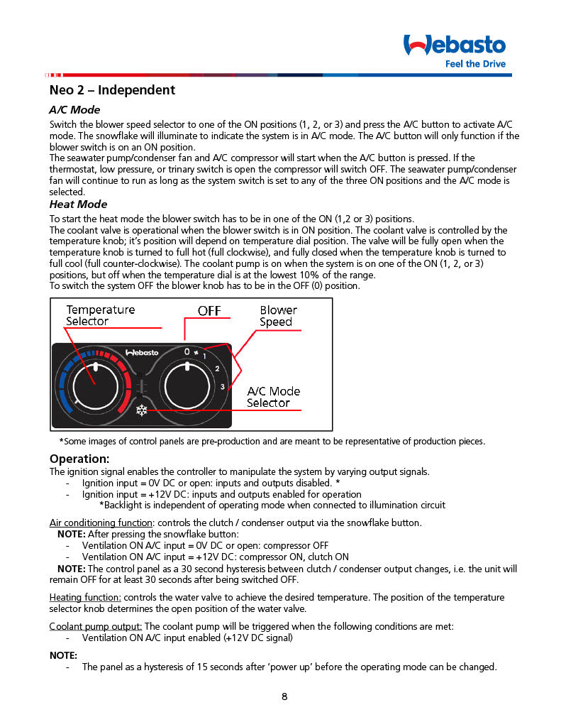Webasto NEO 2 HVAC Control Panel Assembly 5012813B | VMACSINC